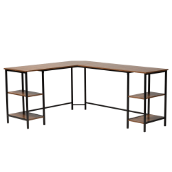 Baxton Studio Lydia 67 W Modern L Shaped Corner Desk With Shelves Walnut BrownBlack Office Depot