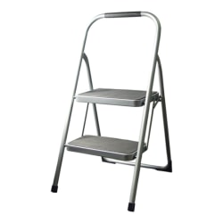 Gorilla Ladders Steel 2 Step Folding Step Ladder 200 Lb Capacity 19 Silver Office Depot