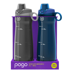 Pogo Tritan Chug Water Bottles 32 Oz GrayBlue Pack Of 2 Bottles Office Depot