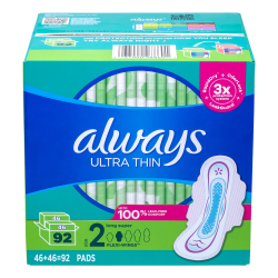 Always Ultra Thin Long Super Pads Size 2 Box Of 92 Pads Office Depot