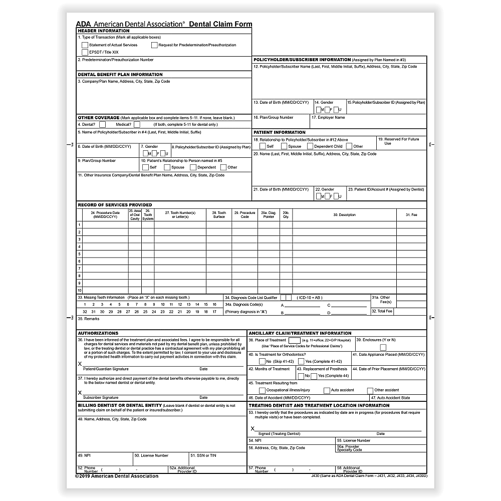 ComplyRight™ ADA Dental Claim Forms, Laser, 8-1/2"" x 11"", Pack Of 500 ...