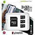 Kingston Canvas Select Plus SDCS2 32 GB Class 10UHS I U1 microSDHC 3 Pack 100 MBs Read Lifetime ...