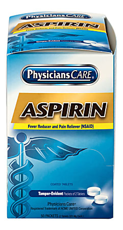 PhysiciansCare Aspirin Pain Reliever Medication 2 Tablets Per Packet ...