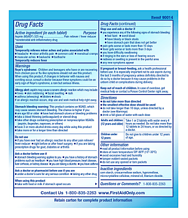 PhysiciansCare Aspirin Pain Reliever Medication 2 Tablets Per Packet ...