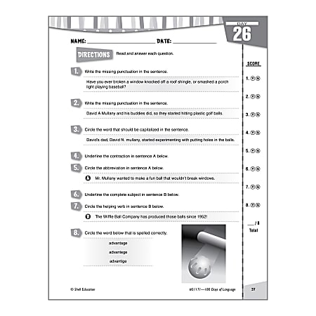 Shell Education 180 Days Of Language Workbook Grade 6 - Office Depot