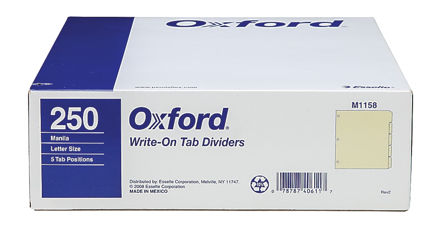 Oxford Manila Tab Dividers Blank 5 Tab Box Of 50 Sets - Office Depot