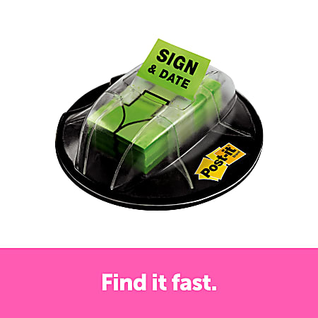 Post-it® Message Flags in Desk Grip Dispenser, "Sign & Date", 1" x 1 ...