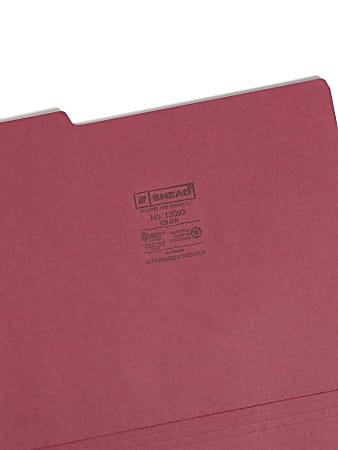 Smead Color File Folders Letter Size 13 Cut Maroon Box Of 100 - Office ...
