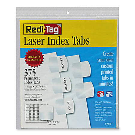 Redi Tag Laser Index Tabs 1 18 x 1 14 White Pack Of 375 - ODP Business ...