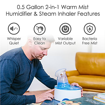 Crane 2 In 1 Warm Mist Humidifier and Personal Steam Inhaler 0.5 Gallon ...