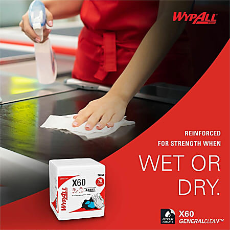 Kimberly-Clark® WYPALL X60 Quarterfold Dry Wipers, Unscented, White, 76 ...