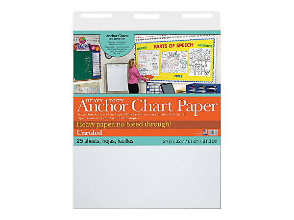 Pacon Heavy Duty Anchor Chart Paper Pad 24 x 32 Unruled White 25 Sheets ...