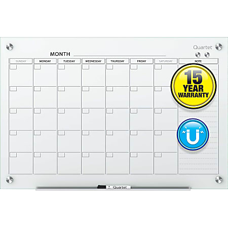 Quartet Infinity Glass Magnetic Unframed Monthly Calendar Whiteboard 24 ...