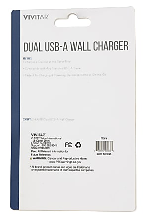 Vivitar Dual USB A Wall Charger White NIL6002 WHT STK 24 - Office Depot