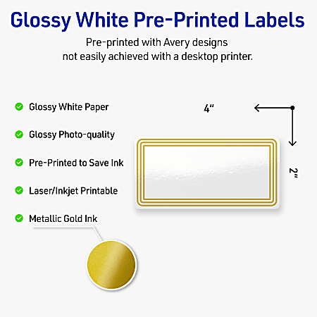 Avery Printable Labels Sure Feed S00 DHR PRWGP10 2 x 4 Glossy White ...
