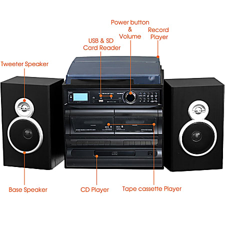 Trexonic 3 Speed Vinyl Turntable Home Stereo System Black - Office Depot