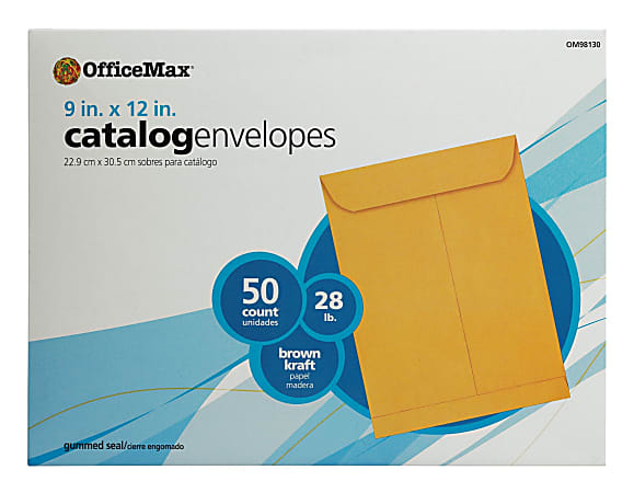 Office Max 9 x 12 Catalog Envelope 28 lb Brown Kraft 50 box - Office Depot