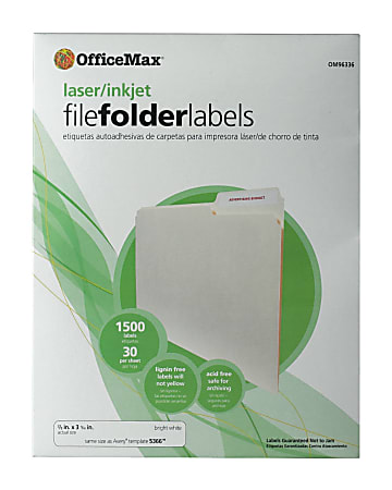 OfficeMax Laser, Permanent Filing Labels, 2/3" x 3-7/16", 1500 Labels ...