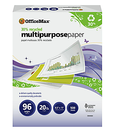 OfficeMax Recycled Multipurpose Paper 96 Bright 500 SheetsReam 8 12 x ...