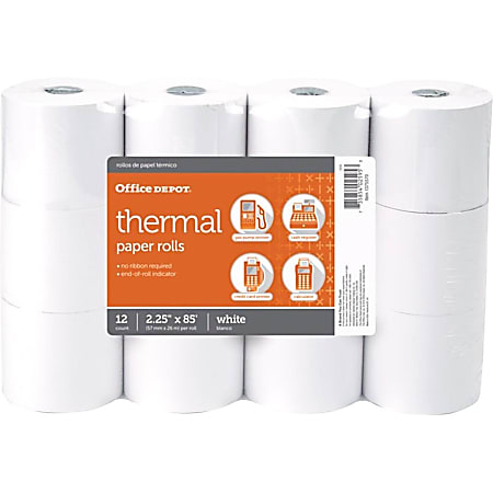 Office Depot Brand Thermal Paper Rolls 2 14 x 85 White Pack of 12 ...