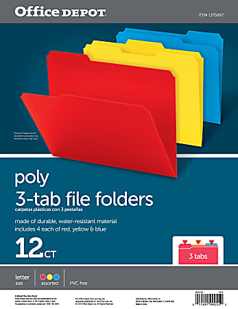 Office Depot Brand Poly File Folders Letter Size 13 Cut Assorted Colors ...