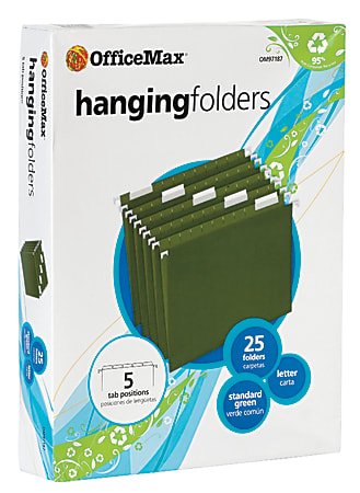 OfficeMax Hanging Folders Standard Green Letter 15 Cut 25Box - Office Depot