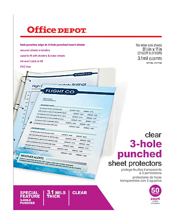 Office Depot Heavyweight Sheet Protectors 8 12 x 11 Clear Pack Of 50 ...