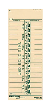 OfficeMax 1-Sided Weekly Time Cards With Numbered Days, 3 3/8" x 9 ...