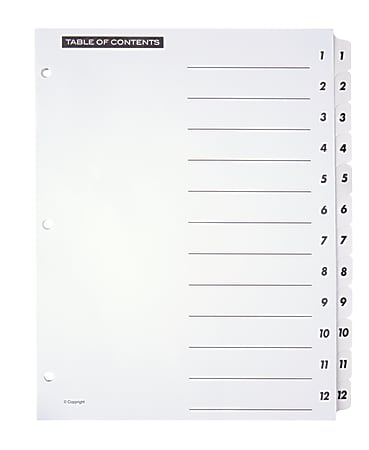 OfficeMax Preprinted Index Dividers Numbers 1 12 8 12 x 11 30percent ...