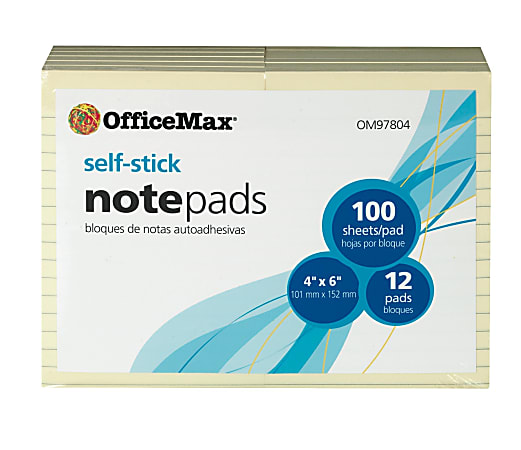 OfficeMax Removable Notes 4 x 6 Light Yellow 100 Sheets Per Pad Pack Of ...