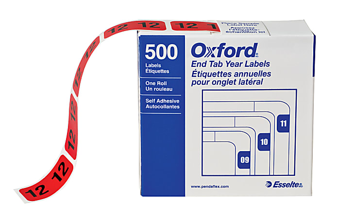 Oxford Color Coded Year Labels 2012 1 12 x 34 500Box RedWhite - Office ...