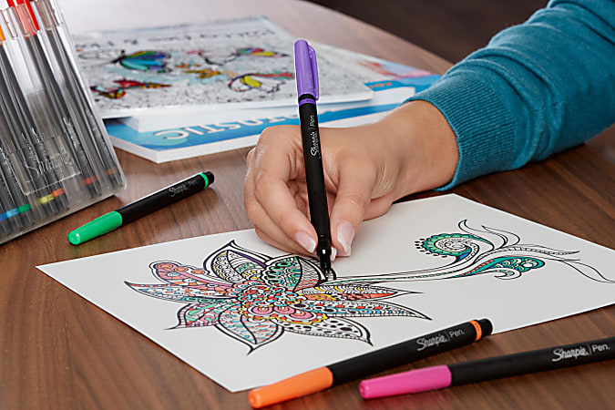 Sharpie Porous Art Pens Fine Point 0.4 mm Black Barrel Assorted Ink ...