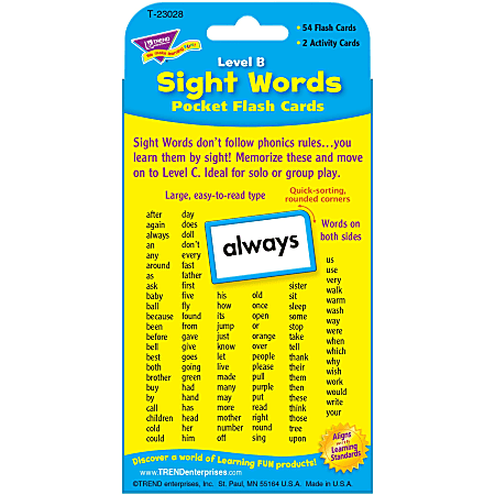 Trend Sight Words Level B Flash Cards ThemeSubject Learning Skill ...