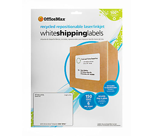 OFFICEMAX Recycled Repositionable Laser Inkjet Labels 3 13 x 4 150Pk ...