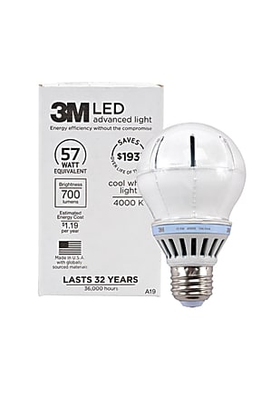 3M Advanced A19 LED Light Bulb 12 Watts Cool White - Office Depot