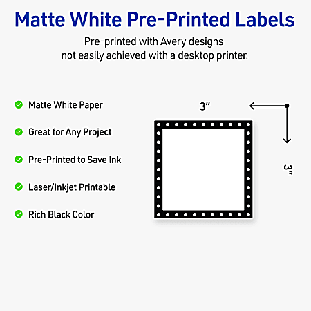 Avery Print To The Edge Labels Sure Feed S00 DKR PRWMP10 3 x 3 Matte ...