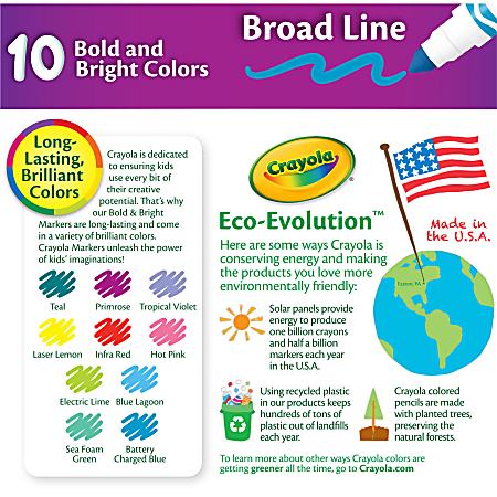 Crayola Bold And Bright Broad Line Markers Conical Point White Barrel ...