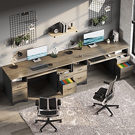 Double computer desk with drawers store