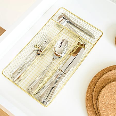 Better Houseware Brass Cutlery Tray Gold Small - Office Depot