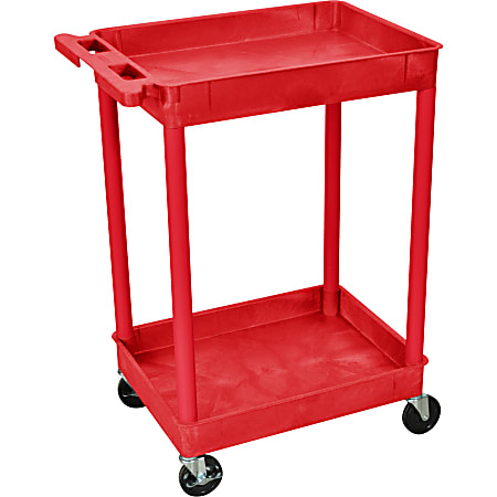 Luxor Two Level Serving Cart Red RDSTC11RD 2 Shelf Push Handle Handle 4 ...