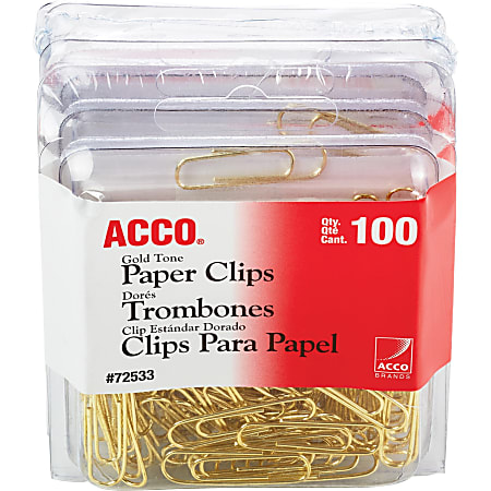 ACCO Paper Clips 400 Total No. 2 Gold 100 Per Box Pack Of 4 Boxes - ODP ...
