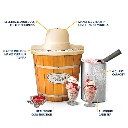 Nostalgia Electrics WICM4L Electric Wood Bucket Ice Cream Maker Brown ODP Business Solutions