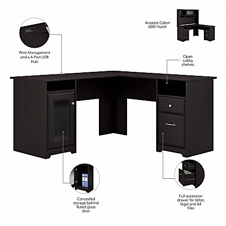 Bush Business Furniture Cabot 60 W L Shaped Corner Desk Espresso Oak Standard Delivery ODP Business Solutions