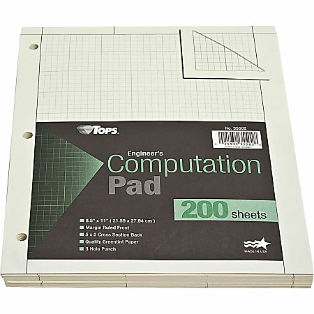 TOPS Engineers Computation Pad 8 12 x 11 200 Sheets Green - Office Depot