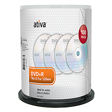 Ativa DVDR Recordable Media Spindle 4.7GB120 Minutes Pack Of 100 ...