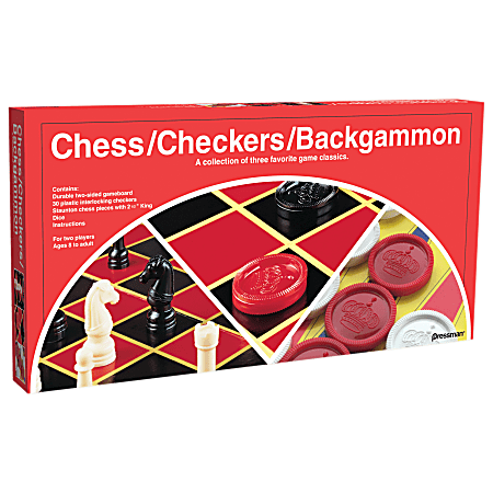 Pressman Toys ChessCheckersBackgammon Board Games Grade 3 to 12 Pack Of ...