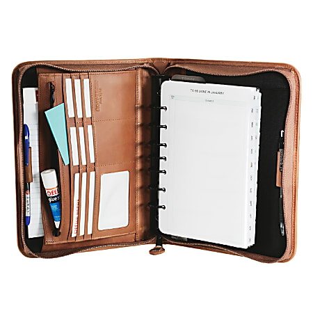 Day-Timer® Aviator 7-Ring Leather Starter Set With Zipper, 5 1/2" x 8 1 ...