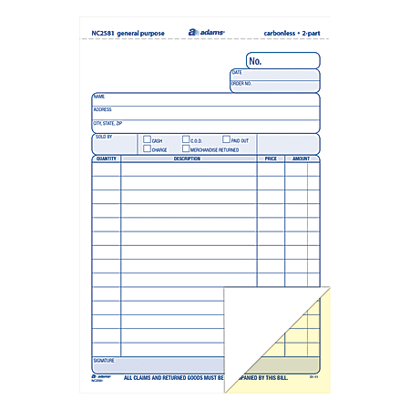 Adams Carbonless All Purpose Forms 2 Part 8 12 x 5 1116 WhiteCanary 100 ...