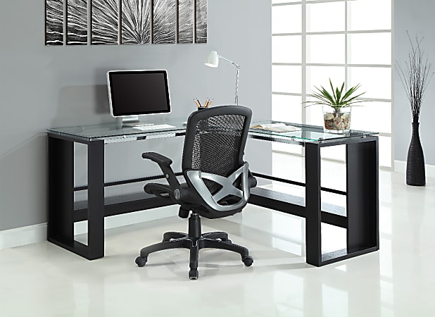 L shaped glass desk office depot store
