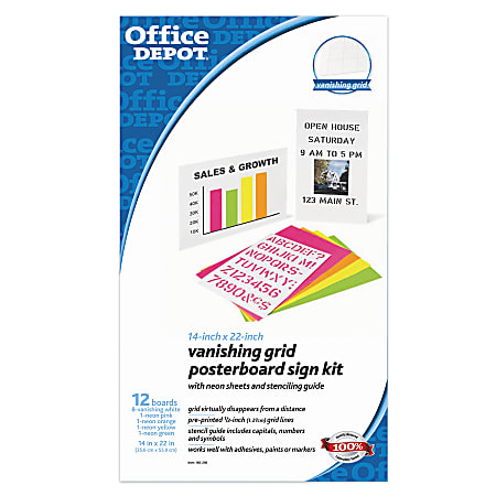 Office Depot Brand Vanishing Grid Poster Board Kit, 14" x 22", Assorted ...